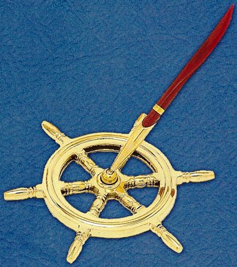 Brass Ship's Wheel Pen Holder